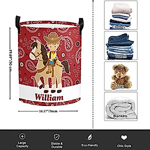 Personalized Laundry Basket Hamper,Cowboy Horse,Collapsible Storage Baskets with Handles for Kids Room,Clothes, Nursery Decor