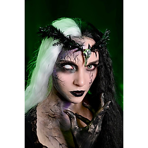 MOSTORY Gothic Black Feather Crown - Witch Headpiece Elf Raven Headband Fairy Circle for Witch Outfit Renfaire Halloween Cosplay Dark Wedding Renaissance Costume Women