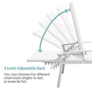 Nuu Garden Aluminum Patio Chaise Lounge All-Flat 5 Positions Chaise Lounge Chairs with Armrests All Weather for Outdoor, Patio, Garden, Poolside, Beach, White
