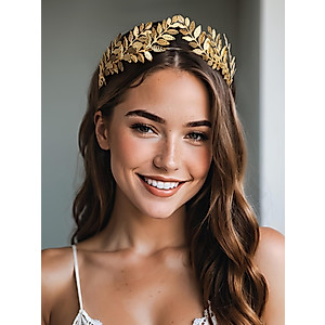 SWEETV Goddess Crown Bridal Headband Leaf Tiara Wedding Headpiece Gold Costume Accessories Greek Bridesmaid Prom Festival Hair Accessories Queen Crown Wedding Hair Piece for Women and Girls