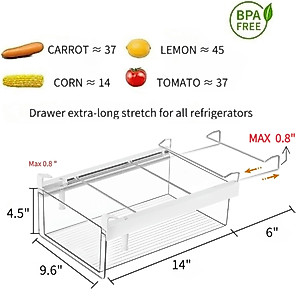vacane Upgradation Refrigerator Drawers XL,Fridge Drawer With Handle Pull Out Fridge Bins Organizer, Extra-Long/Stretch 20",Extra-Deep Storage Cheese, Deli Meat, Drinks, Fruit, Vegetable