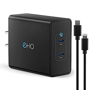 Dual USB C Charger with Apple MFi Certified Lightning Cable, 40W(20W Max Each) USB C Cell Phone Wall Charger Fast Charger Block Compatible with iPhone 13/12/11, Airpods, iPad