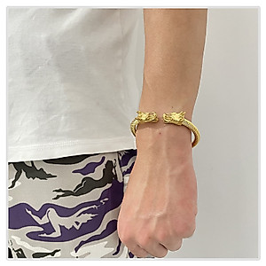 Mgutillart Punk Rock Titanium Steel Animal Dragon Head Cuff Bracelet