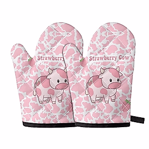 Buybai Cute Cow Strawberry Pattern Kitchen Oven Gloves Heat Resistant Oven Mitts Women Kitchen for BBQ, Baking, Cooking