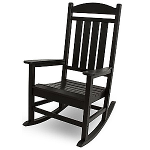 POLYWOOD R100BL Presidential Rocking Chair, Black & RST18BL Round 18" Side Table, Black