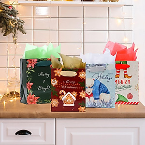 Nihuecne 12 Pack Christmas Gift Bags with Tissue Paper, 6" Small Holiday Gift Bags with Handles for Christmas, Holiday Party,12 Designs (5 x 6.25 x 2.9 In)