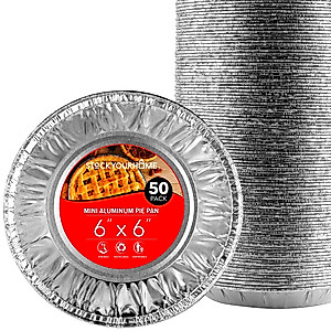 Stock Your Home 6 Inch Aluminum Foil Pie Pans (50 Count) - Disposable & Recyclable Mini Pie Pans - Foil Pie Tin for Bakeries, Cafes, Restaurants - Durable Mini Pie Pans For Baking, Fruit Tarts, Quiche