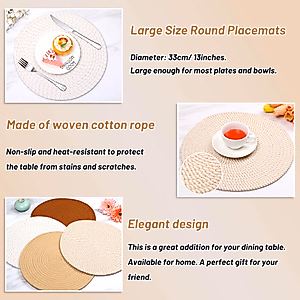 Billbotk Round Woven Placemats Set of 4, 13 Inches Kitchen Table Place Mats for Dining Table, Trivets for Hot Pots and Pans, Boho Table Setting Decor, Fall Decorations for Home