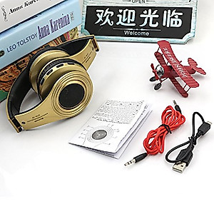 Bluetooth Headphones Wireless,Over Ear LED Light Up Headset with Mic, Stereo Sound,for Cellphone Tablets Computer for Kids Children Boy Adult-Gold