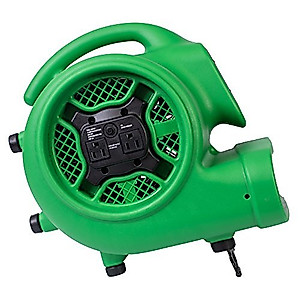 XPOWER P-430AT Medium Sized Air Mover, Carpet Dryer, Floor Blower, and Utility Fan- Features a Timer & Built-in Power Outlets – Green (4 Fans)