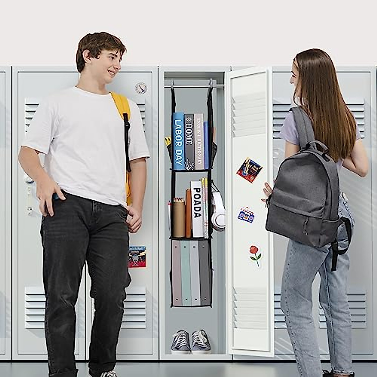 Annecy Locker Organizer for School, Work, Gym, and Closet, 3 Shelf Hanging Locker Accessories for Girls Boys, Adjustable School Locker Shelf from 3 to 2 Shelves, Black