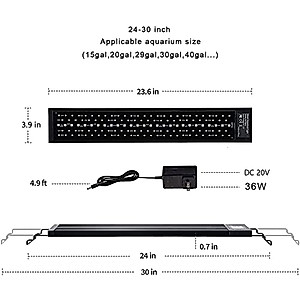 AMZBD Aquarium Lights, LED Aquariums Lights with Full Spectrum Adjustable 7 Colors,Programmable,Waterproof,Timer&DIY Mode for Freshwater Fish Tank or Plants Tank,Extendable Brackets (24-30 inch)