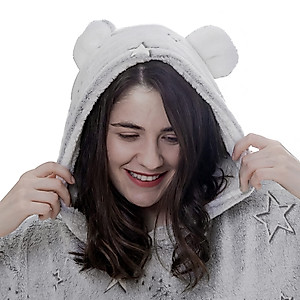 Cozy Bliss Wearable Blanket Hoodie Glow in The Dark Oversized Hooded Sweatshirt Lightweight with Giant Hood Pocket Super Soft Warm Comfy Plush Gifts for Kids Women Men Birthday Halloween Grey