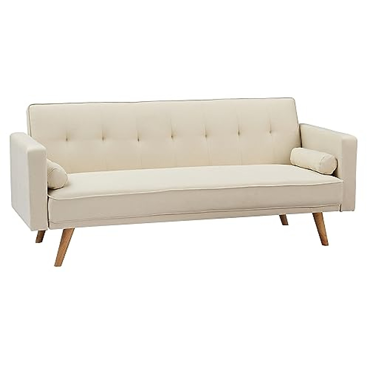 FULife Modern Futon Loveseat Sofa Convertible Sleeper Daybed, Folding Sofá Beds Recliner,Small Tufted Upholstered Love 2-Seat Couch for Living Room Space Furniture Sets, Beige Cotton 71.6" w