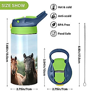 Kigai Cloudy Tree Horse Kids Water Bottle, BPA-Free Vacuum Insulated Stainless Steel Water Bottle with Straw Lid Double Walled Leakproof Flask for Girls Boys Toddlers, 12Oz
