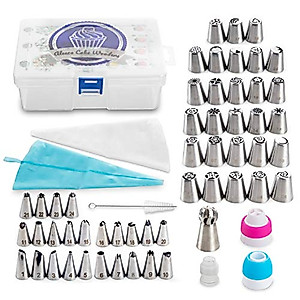 Aleeza Cake Wonders Russian Piping Tips Set - 100 pcs Cake Decorating Supplies with 40 Icing Bags, 28 Russian Nozzles, 24 Frosting Tips, Leaf and Ball Pastry Tips. Cookie and Cupcake Decorating Kit