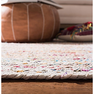 SAFAVIEH Braided Collection Area Rug - 8' x 10', Ivory & Multi, Handmade Boho Reversible Cotton, Ideal for High Traffic Areas in Living Room, Bedroom (BRD210B)