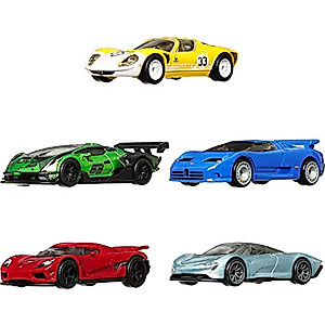 Hot Wheels Premium Car Culture Speed Machines 5-Pack of Toy Cars, Full Metal Body, Real Riders Tires, 1:64 Scale Sports Cars, Gift for Collectors