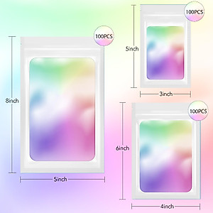 Jazpyne smell proof bags 300 Pack holographic bags Resealable mylar bags (3 Sizes: 5x8 + 4x6 + 3x5 Inch: Each 100 pcs) White