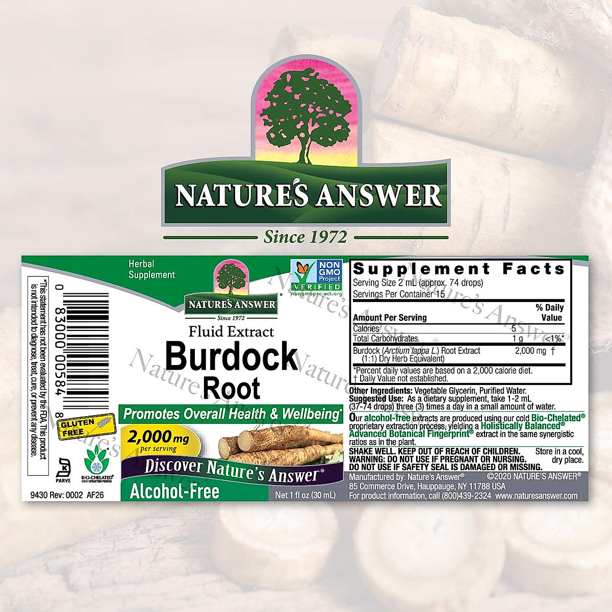 Nature's Answer Alcohol-Free Burdock Root 2000mg 1oz Extract | Herbal Supplement | Promotes Overall Wellbeing | Gluten-Free, Non-GMO, Vegan, No Artificial Flavors or Preservatives | Single Count