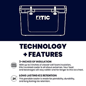 RTIC Ultra-Light 52 Quart Hard Cooler Insulated Portable Ice Chest Box for Beach, Drink, Beverage, Camping, Picnic, Fishing, Boat, Barbecue, 30% Lighter Than Rotomolded Coolers, Dark Grey & Cool Grey