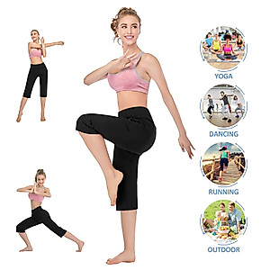 RIMLESS 7 Women's Capri Pants with Pockets Lounge Crop Yoga Pants Tummy Control Stretch Workout High Waist Athletic Pants P03-Black-L