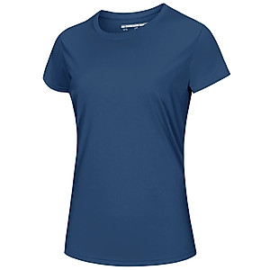 MAGCOMSEN Running Tops for Women Dry Fit Shirts Short Sleeve T-Shirts UPF 50+ Sun Protection Clothing Teal Shirts Cool Tee Shirts Blue Grey,L