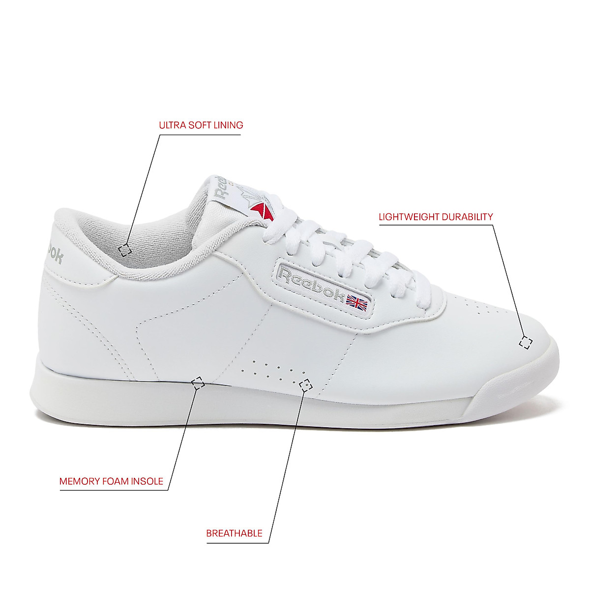 Reebok women's Princess Fashion Sneaker, White, 5.5 US