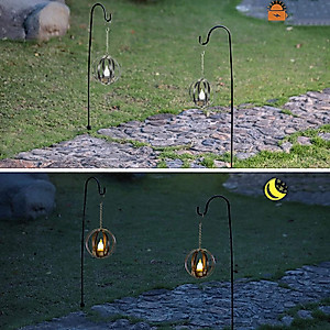 Hanging Solar Lights Outdoor - 2 Pack Small Metal Hanging Tree Lanterns with Retro Design for Patio, Yard, Pathway and Garden Candle Lanterns Retro Lights Decoration