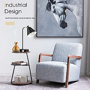 Bedside Desk Lamps for Bedroom - Grey Smoked Glass Shade Table Lamp with USB C Port, Fully Dimmable Small Lamps with USB Port and Outlet, Reading Nightstand Lamps for Office Living Room