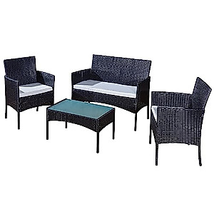 Aweather 4 Pieces Patio Furniture Set, Rattan Outdoor Table and Chairs for Yard,Pool or Backyard Outdoor Indoor Use
