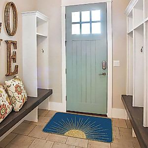 Mingnei Boho Doormat,Sun Sunshine Rug,Black Boho Sun Sunshine Classroom Doormat Door Mat Outside Inside Entrance for Kitchen Home,Sun Front Door Mat Outdoor Indoor Doormat Rug 30x17 Welcome (Blue)