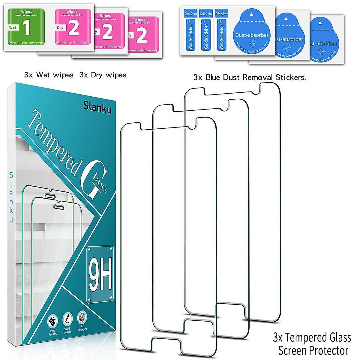Slanku [3 Pack] for Samsung Galaxy S7 Screen Protector Tempered Glass, Anti-Scratch, Easy installation, 9H Hardness, Bubbles Free