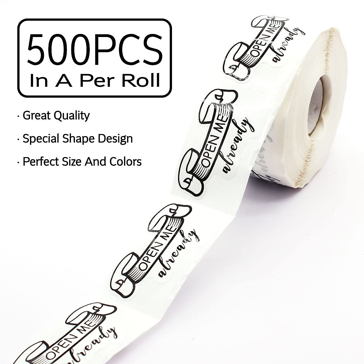 Open Me Already Stickers,Thank You Stickers,Handmade Stickers,Small Shop Stickers,Envelopes Stickers for Small Business, Online Retailers,Handmade Goods,500 Labels Per Roll-Black White