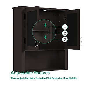 VIVIJASON Wall Mounted Bathroom Cabinet, Over The Toilet Space Saver Storage Cabinet, Medicine Wall Cabinet Storage Organizer, Cottage Collection Wall Cabinet with 2 Doors & Adjustable Shelf, Espresso