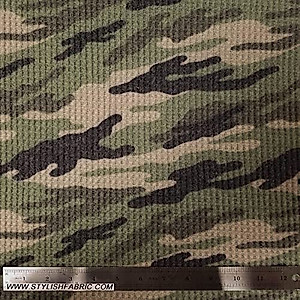 Camouflage Waffle Brush Poly Rayon Spandex Knit Fabric (1 Yard, Army Green Charcoal)