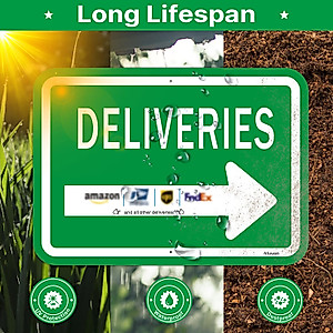 Deliveries with Right Arrow Sign 10" x 14" Package Delivery Instructions for FedEx Amazon Ups USPS Sign Metal Reflective Rust Aluminum UV Protected Waterproof Outdoor Use
