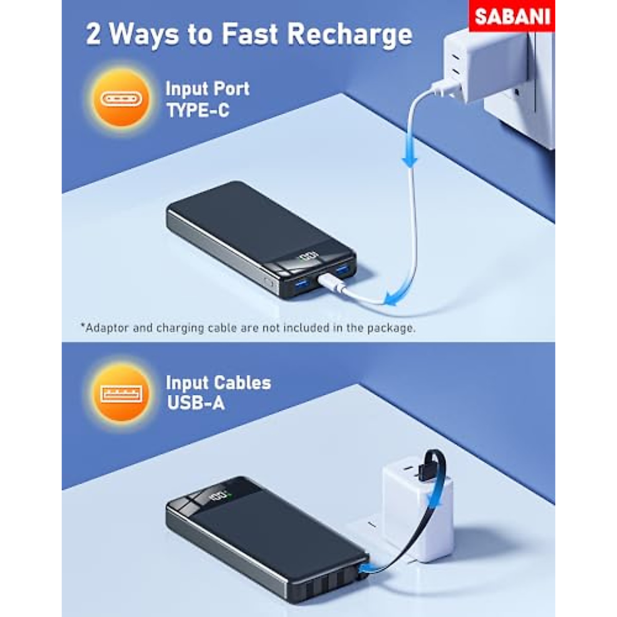 SABANI Portable Charger 35000mAh Power Bank - Portable Battery with 4 Built in Cables, 22.5W Fast Charging Battery Pack Compatible with iPhone 16 15 14 13 Samsung Android Phone etc (1 Pack, Black)