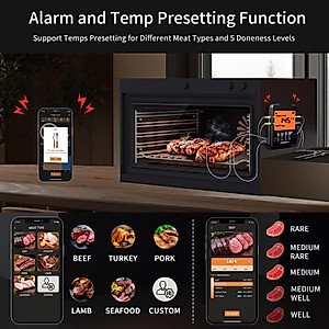 Rilitor Bluetooth Meat Thermometer,Wireless Digital Grill Thermometer with 4 Probes, Oven BBQ Thermometer with 100M/328Ft Smart APP Remote Suit for Kitchen Food Garden Smoker Barbecue Cooking