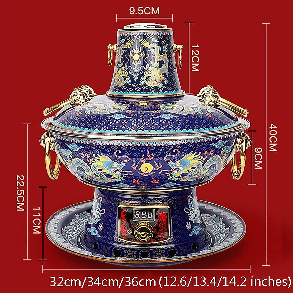 Chafing Dishes Saucepans With Lids Non Stick Hotel Cloisonne Copper Hot Pot Household Electric Carbon Dual-purpose Fire Boiler Old-fashioned Mutton Hotpot Craftsmanship (Color : A, Size : 34cm)