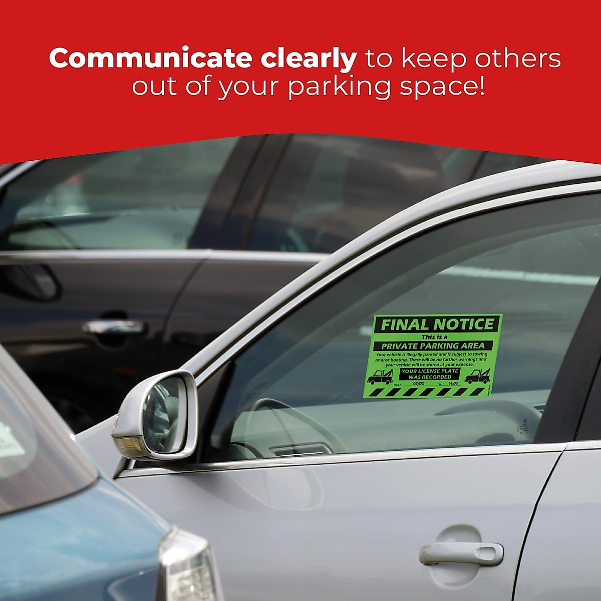 100 MESS Parking Violation Stickers Hard to Remove - No Parking Stickers - Bad Parking Stickers - Super Sticky Warning Stickers for Towing Parked Cars 8x5 in (Green Final Notice, 100)