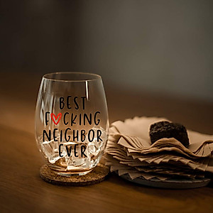 Perfectinsoy Best Neighbor Ever Wine Glass with Gift Box, Funny Novelty Neighbor Wine Glass, Housewarming Gift for Neighbor, New Home Owner, Friends, Women, Social Distancing Gift
