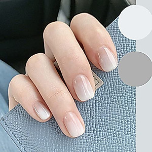 YoYoee Coffin Press on Nails-Nude Short Fake Nails Acrylic Full Cover Natural False Nails for Women and Girls 24Pcs (Various3)