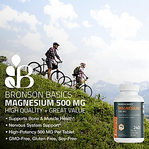 Bronson Magnesium 500 MG Supports Bone & Muscle Health & Nervous System Support - Non-GMO, 240 Vegetarian Tablets