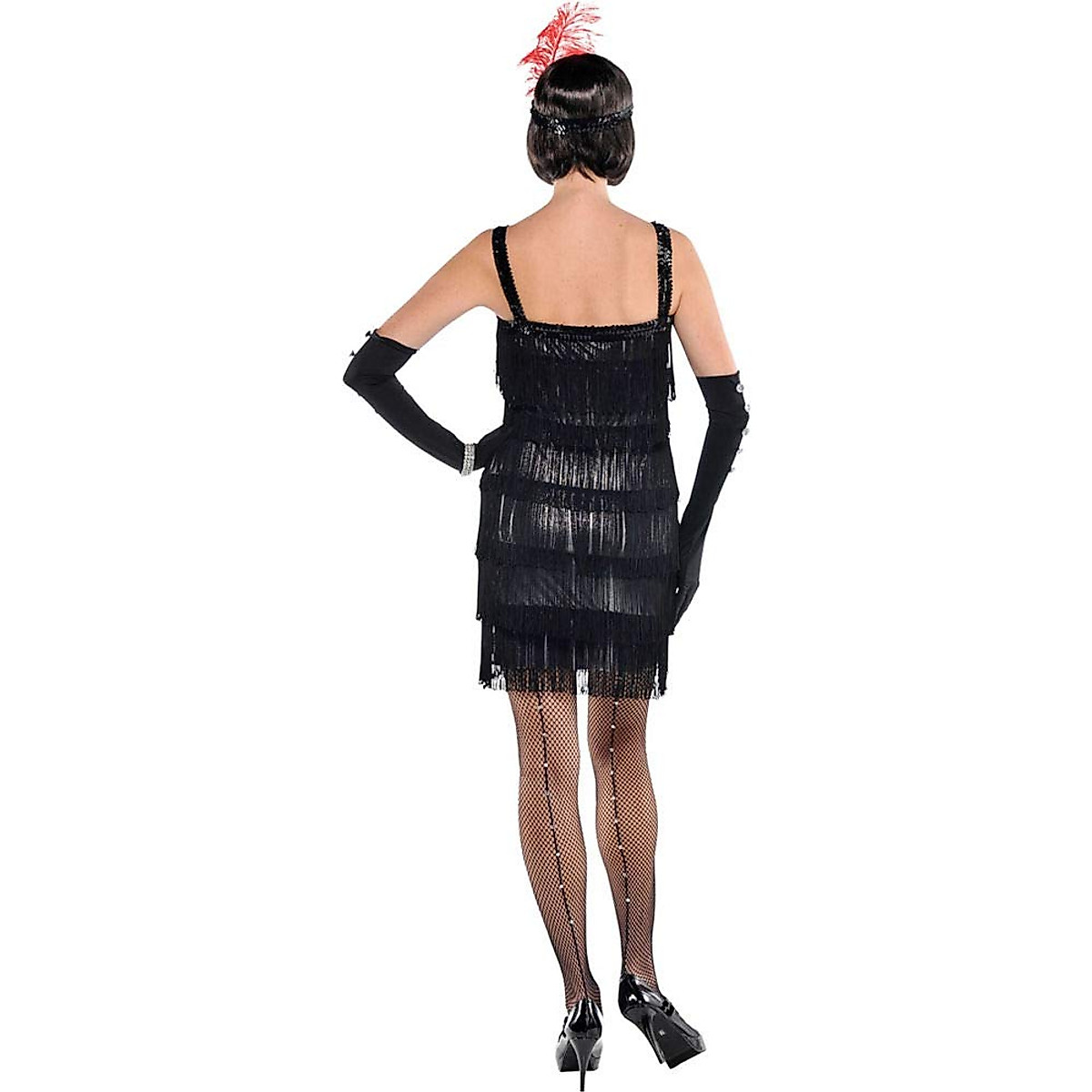 Luxurious Black Fabric Flashy Flapper - Large (10-12), Stylish Vintage Dress - Ideal For Themed Parties & Events