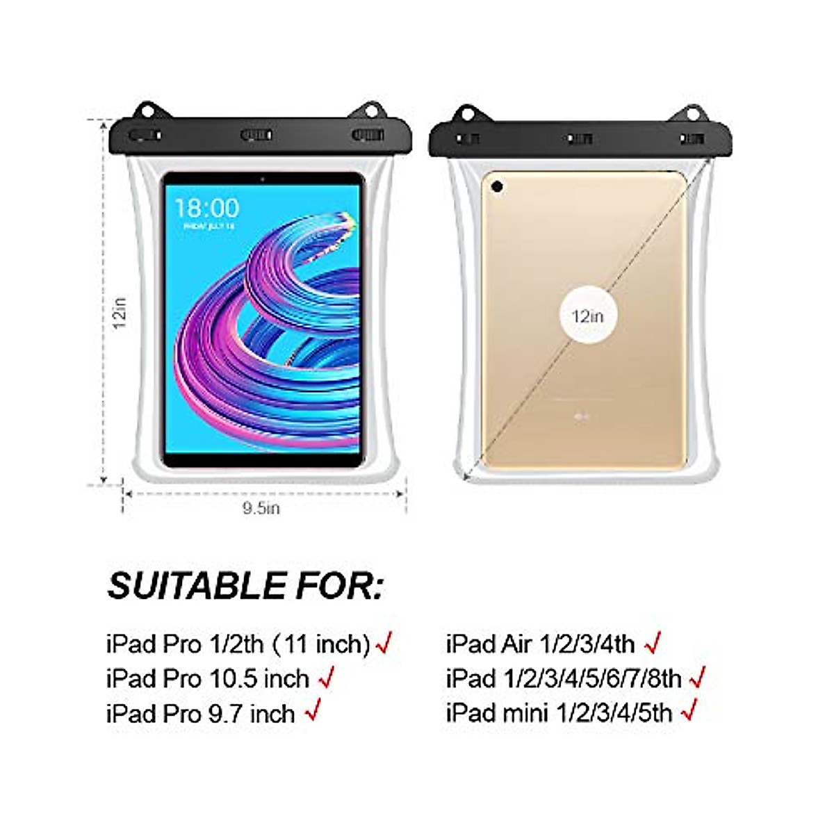 Cljlixcy Universal iPad Waterproof Bag Case Touch Sensitive Dry Bag with Lanyard Waterproof Bag Case for iPad 8th/7th/6th/5th/4th Generation 10.5/10.2/9.7/10.2 ipad Mini case