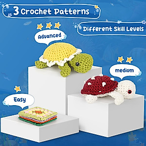 Katech Crochet Kit for Beginners-Super Easy Beginner Crochet Animal Kit for Adults Kids with Step-by-Step Video Tutorials, Easy-to-See Stitches Yarn for Beginners Crochet Turtle Kit Making