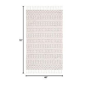 SAFAVIEH Natura Collection Accent Rug - 4' x 6', Ivory & Blue, Handmade Flat Weave Moroccan Boho Rustic Braided Tassel Wool, Ideal for High Traffic Areas in Entryway, Living Room, Bedroom (NAT309A)