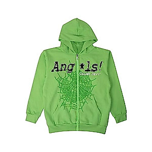 Women Men Spider Web Graphic Full Zip up Hoodies Y2K Vintage Punk Oversized Jackets Streetwear Gothic Sweatshirt (A-Green, S)