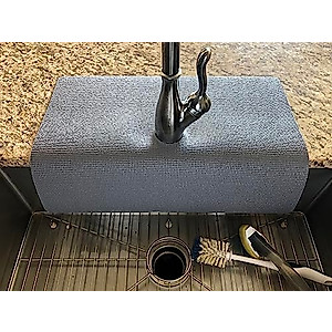 Gray, Kitchen sink faucet splash guard/guards faucet area from water damage, chipping and too much wiping, copyright 2017/TM/Patent Approved (17 in. width x 23 in. length)